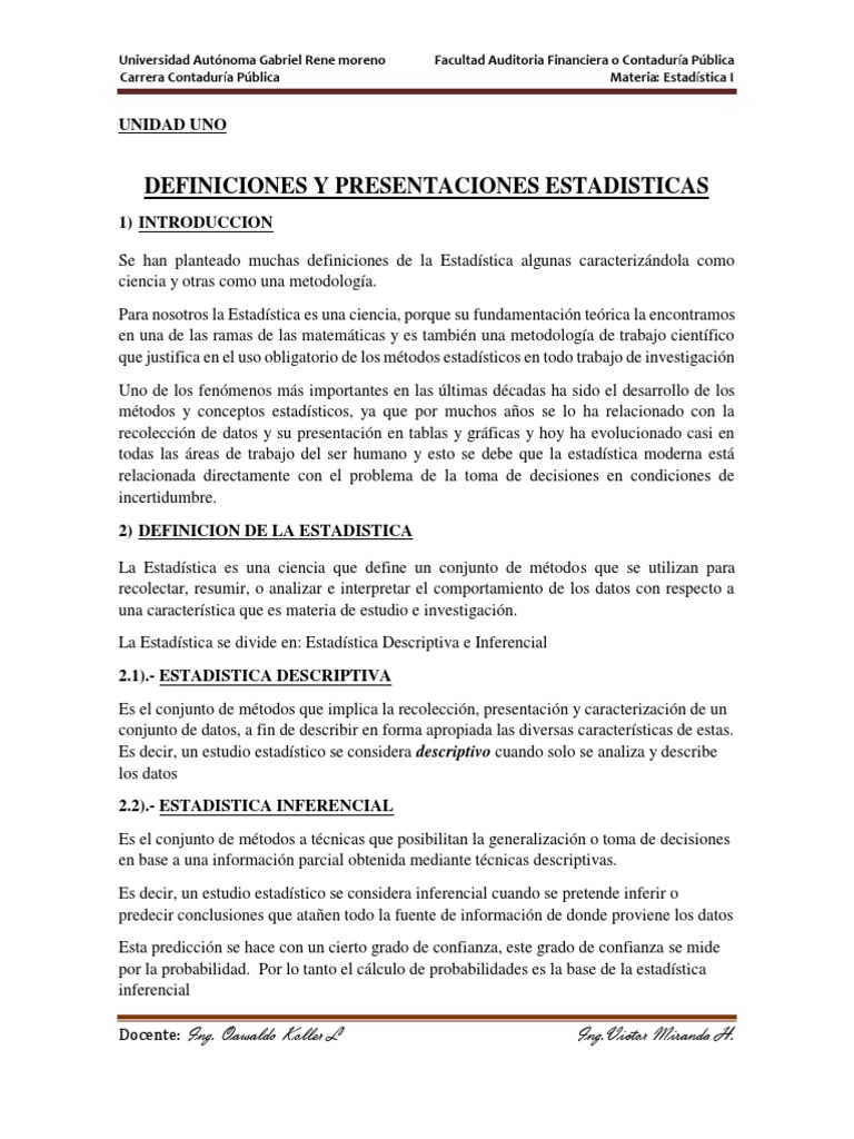 Unidad 1.estadistica 1. PDF | PDF | Estadísticas | Estadísticas descriptivas