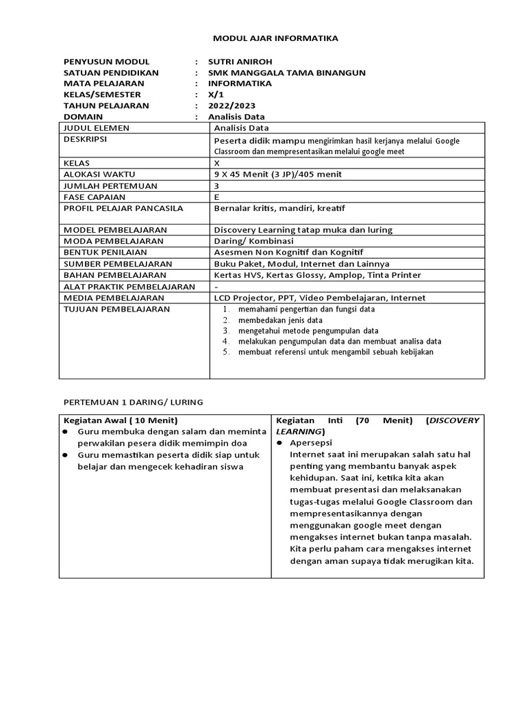 Modul Ajar Algoritma Dasar Informatika | PDF | Karier & Perkembangan