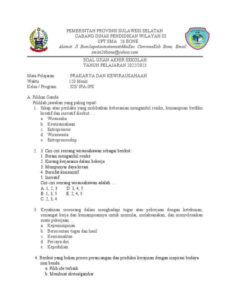 Soal Uas Pkwu 2023 | PDF