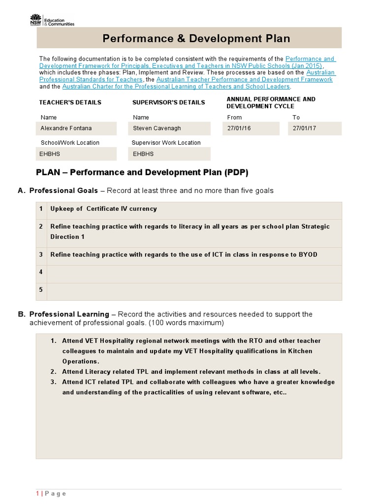 PLAN - Performance and Development Plan (PDP) | PDF | Teachers ...