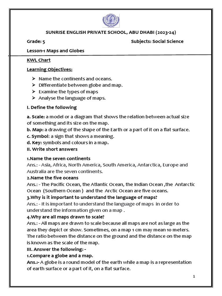 Notes - Grade - 5 Maps and Globes 2023-2 | PDF | Map | Earth