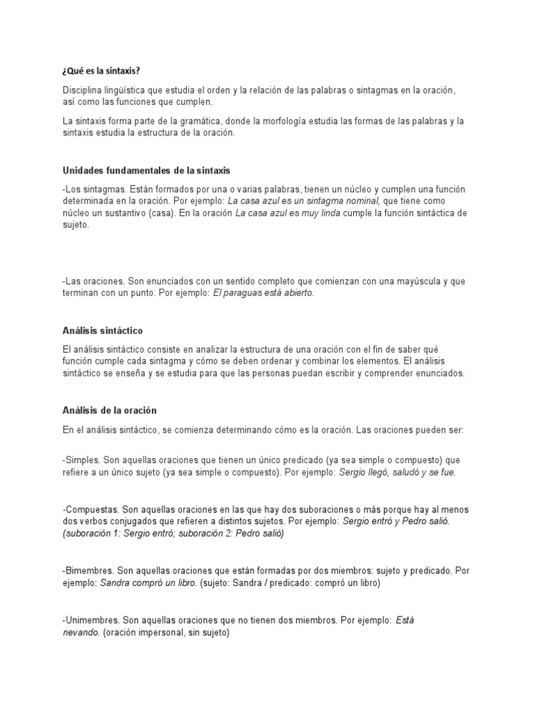 Qué Es La Sintaxis | PDF | Oración (Lingüística) | Asunto (gramática)
