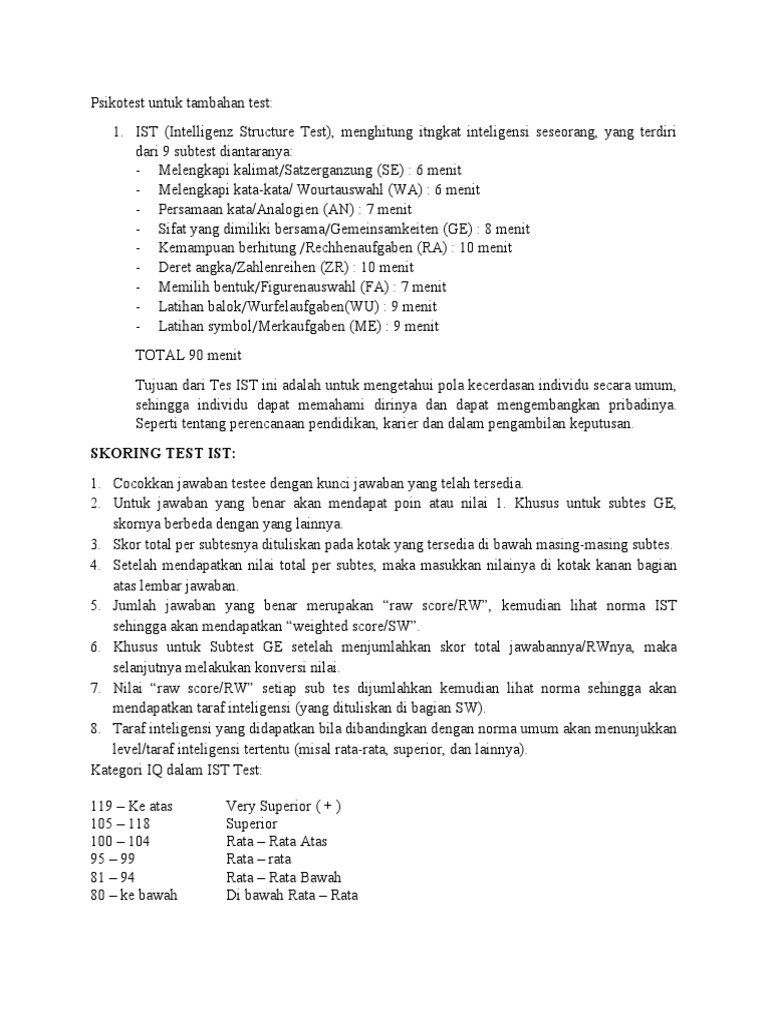 Psikotest Untuk Tambahan Test | PDF