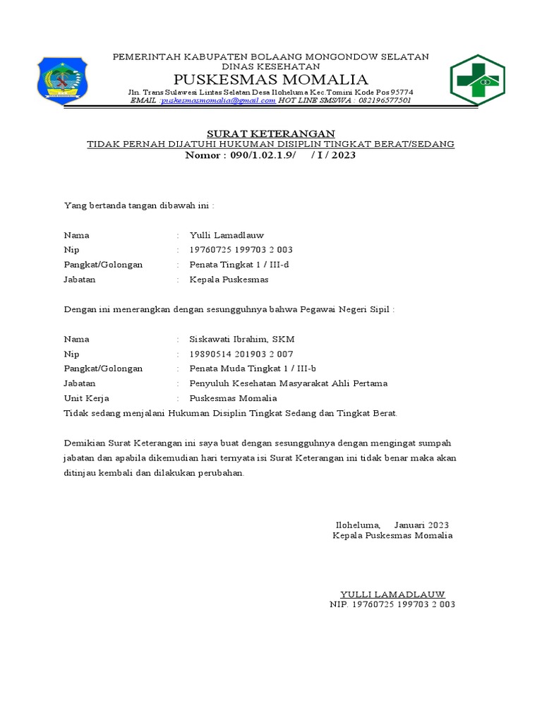 Surat Pernyataan Hukdis | PDF