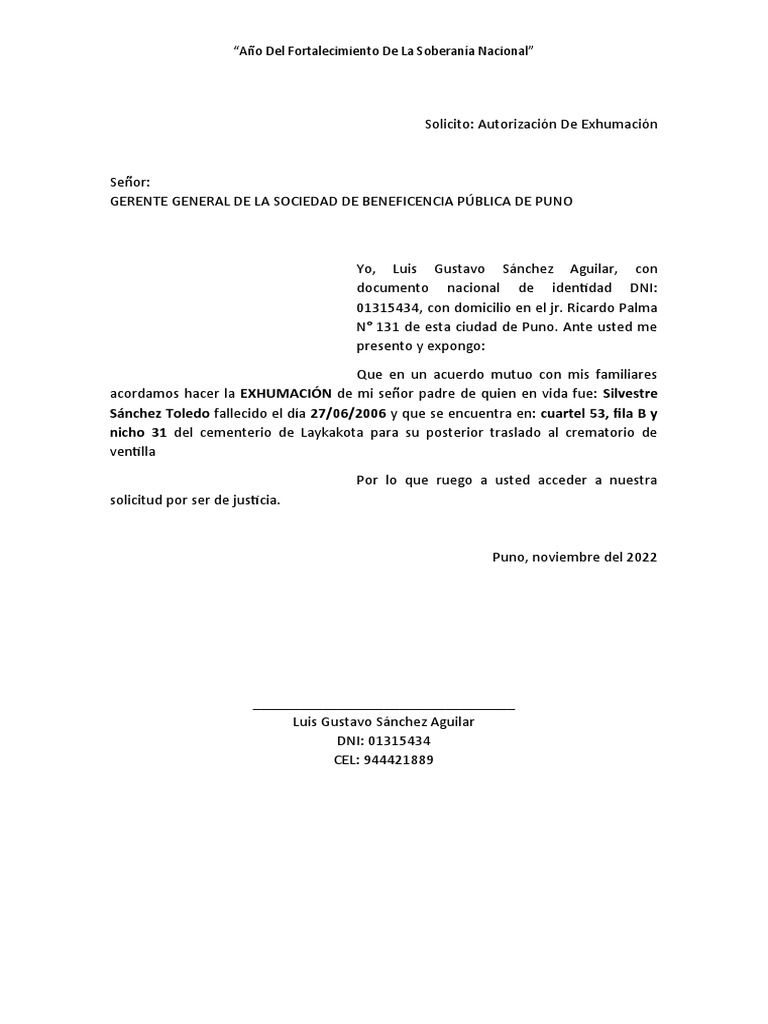 solicitud de exhumacion | PDF
