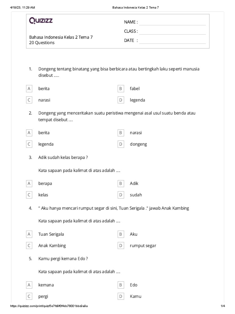 Bahasa Indonesia Kelas 2 Tema 7 | PDF