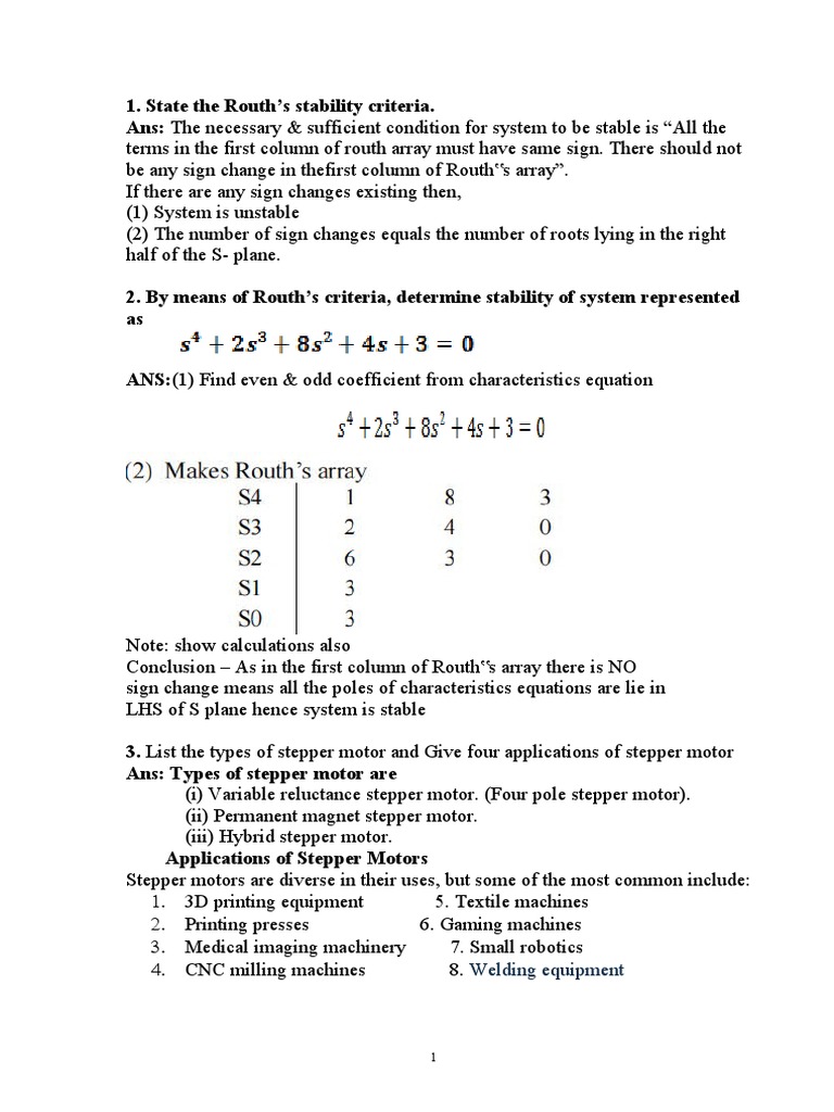Routh's Stability Criteria and Control Systems | PDF | Control Theory ...