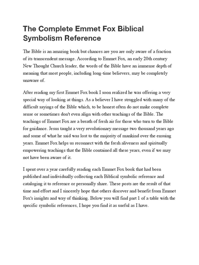 **The Complete Emmet Fox Biblical Symbolism Reference | PDF | Jesus ...
