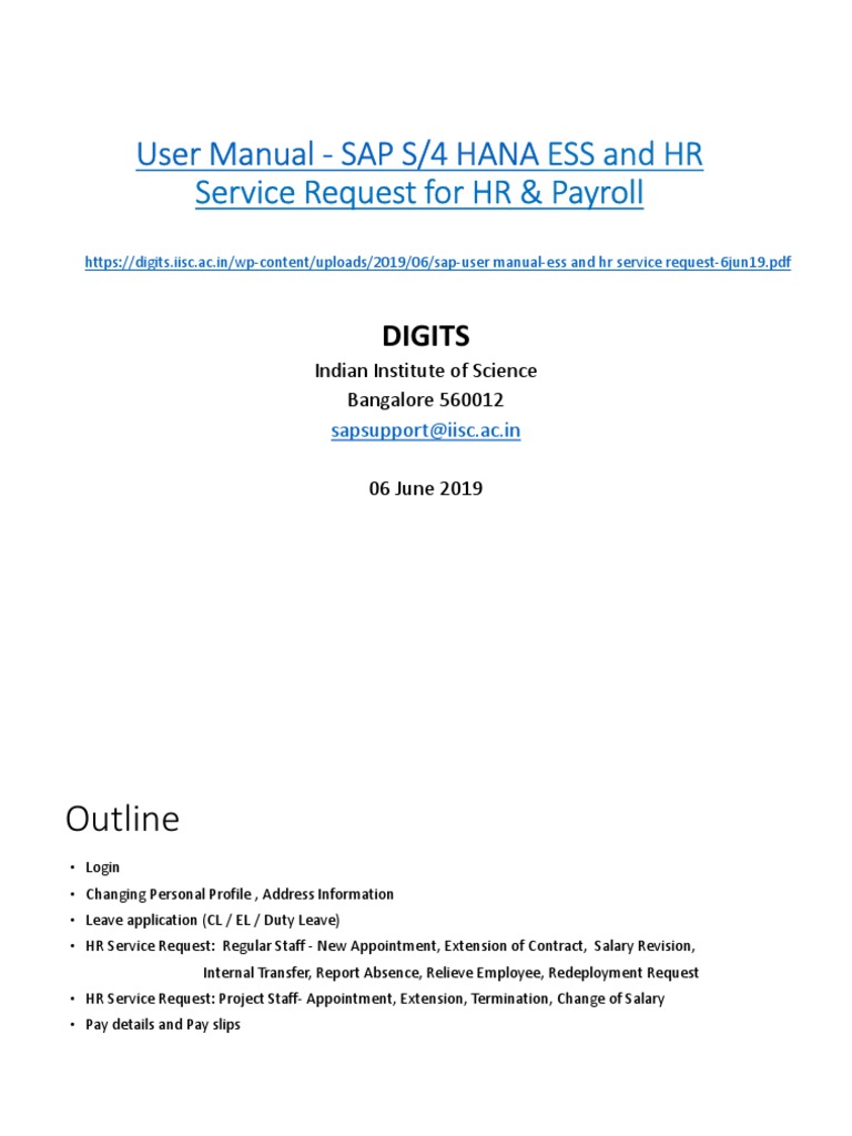 IISc SAP S/4 HANA User Manual | PDF | Login | Password