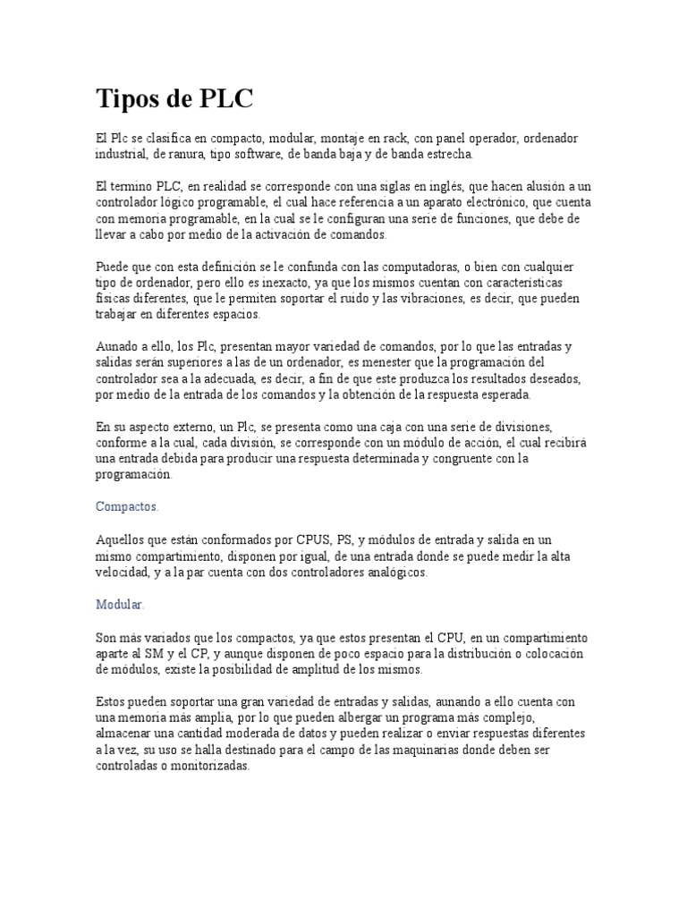 Tipos de PLC | PDF | Controlador lógico programable | Ciencias fisicas