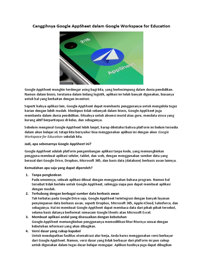 Google AppSheet untuk Edukasi | PDF