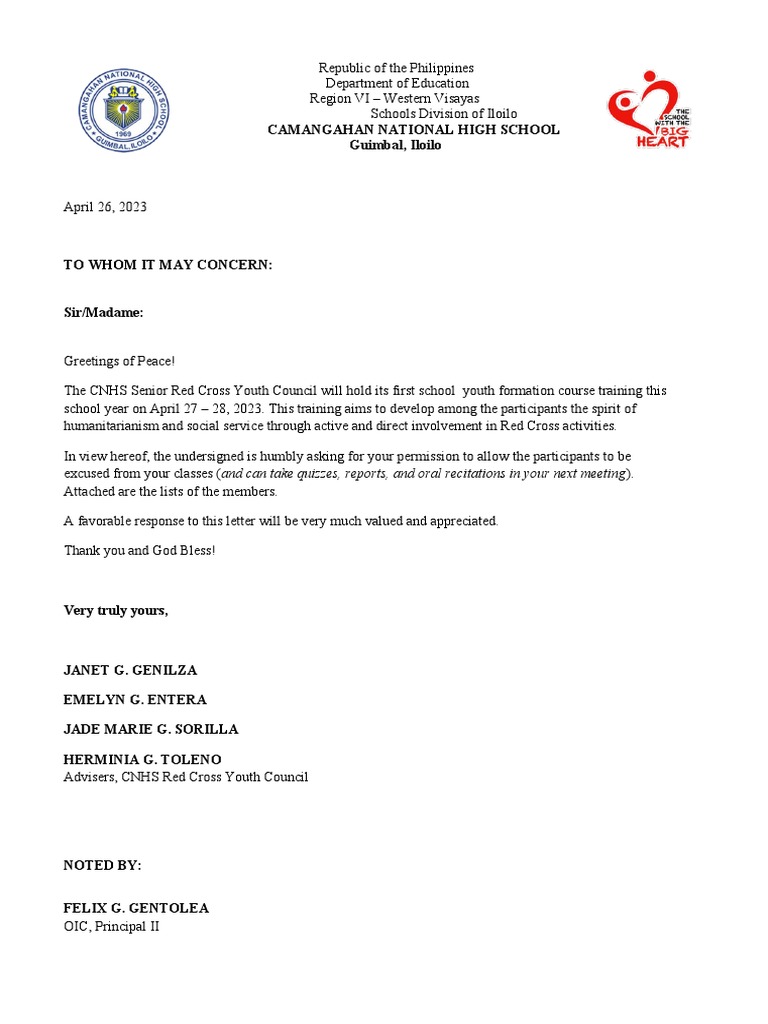 Excuse Letter - Red Cross | PDF