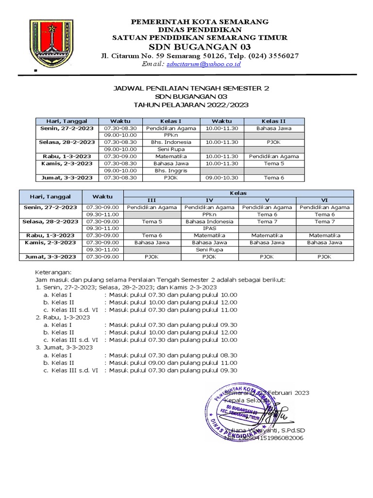 Jadwal PTS 2 2022-2023 | PDF