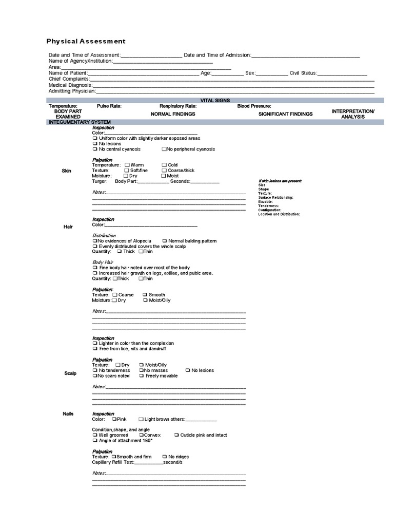 Comprehensive Physical Assessment Template | PDF | Human Nose | Human ...