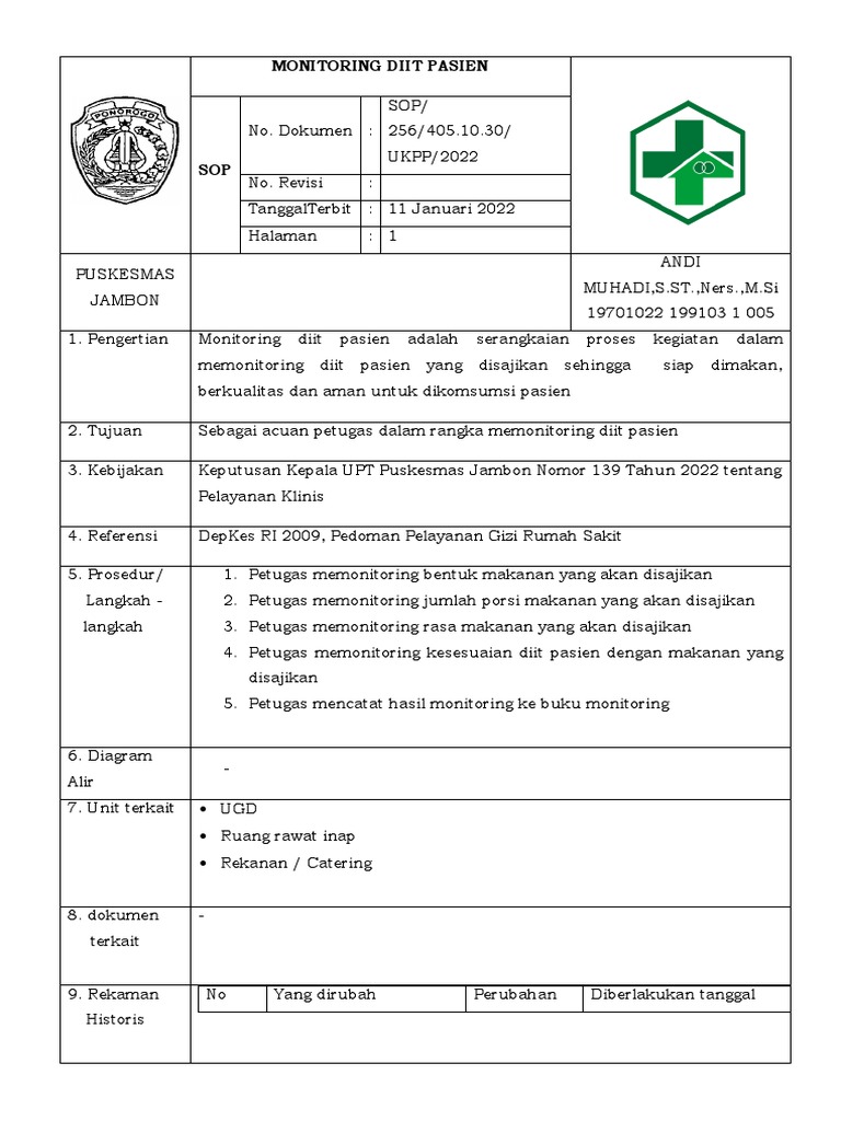 Sop Monitoring Diet Pasien 22 | PDF