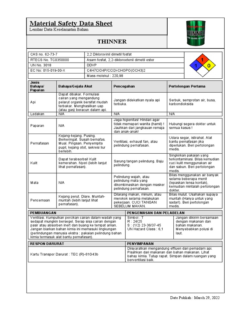 MSDS Thinner: Bahaya dan Pencegahan | PDF