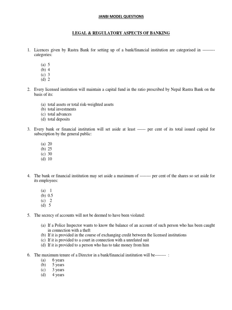 Banking Law Model Questions and Answers | PDF | Banks | Liquidation