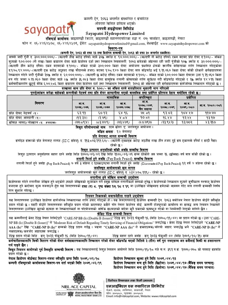 Sayapatri Hydropower LTD PDF | PDF | Net Present Value | Mathematical ...