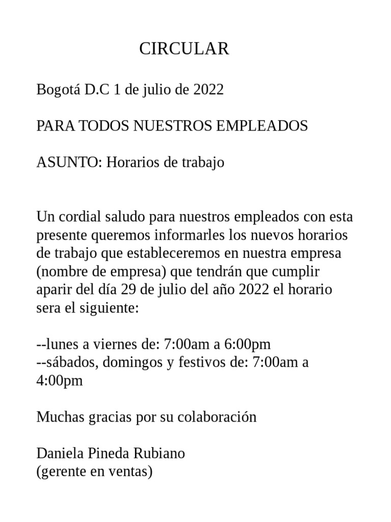 11 Circular Externa Horarios de Atencion | PDF