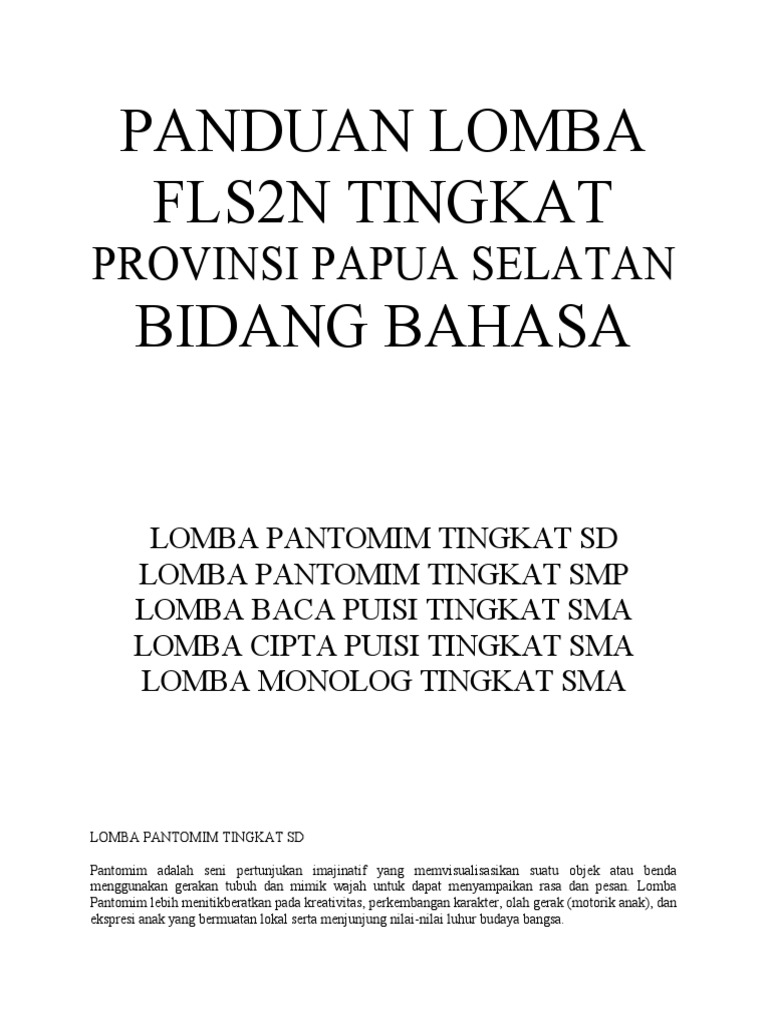 Panduan Lomba FLS2N Bahasa Revisi | PDF