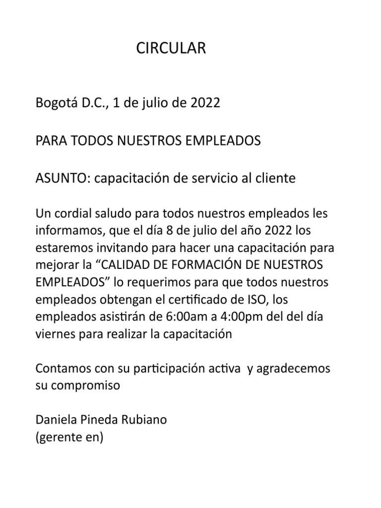 10 Circular Interna Capacitacion de Servicio Al Cliente | PDF