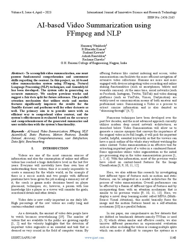 AI Video Summarization with FFmpeg & NLP | PDF | Speech Recognition | Video