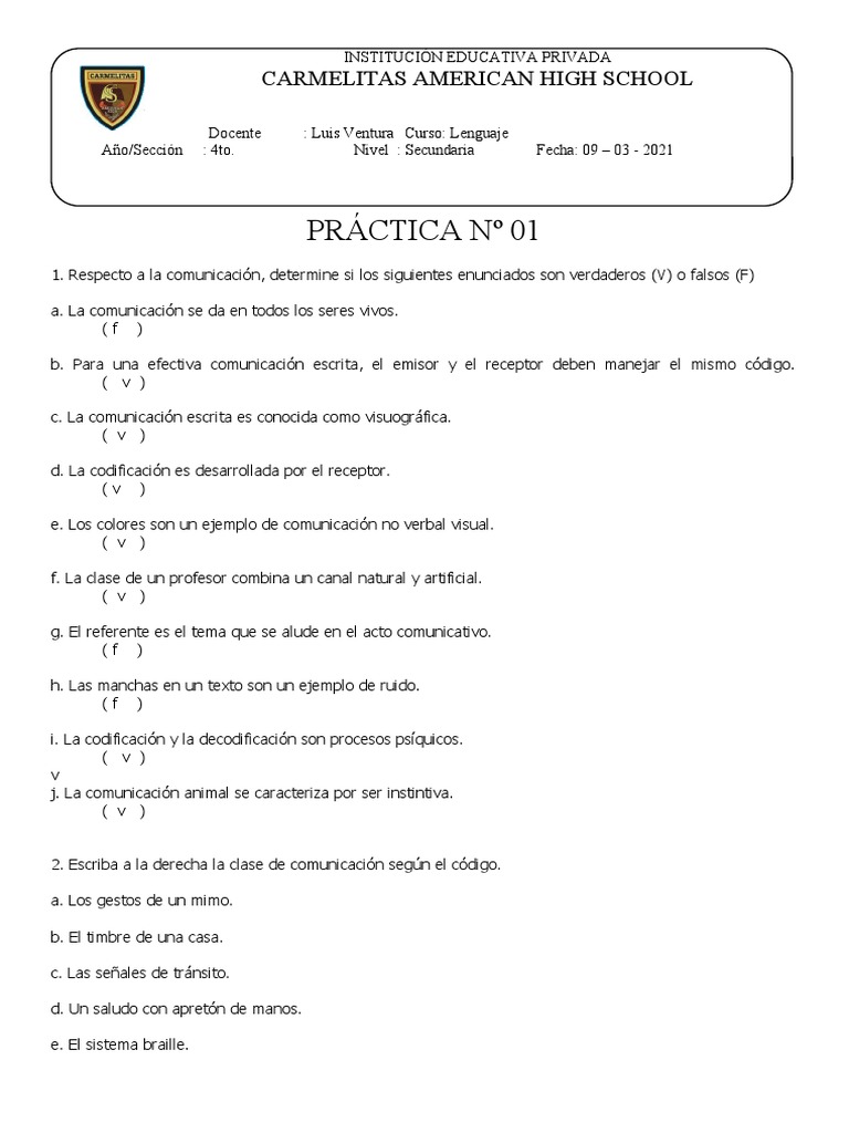 Pract. Leng. 4° Clase 1 | PDF | Comunicación | Comunicación no verbal