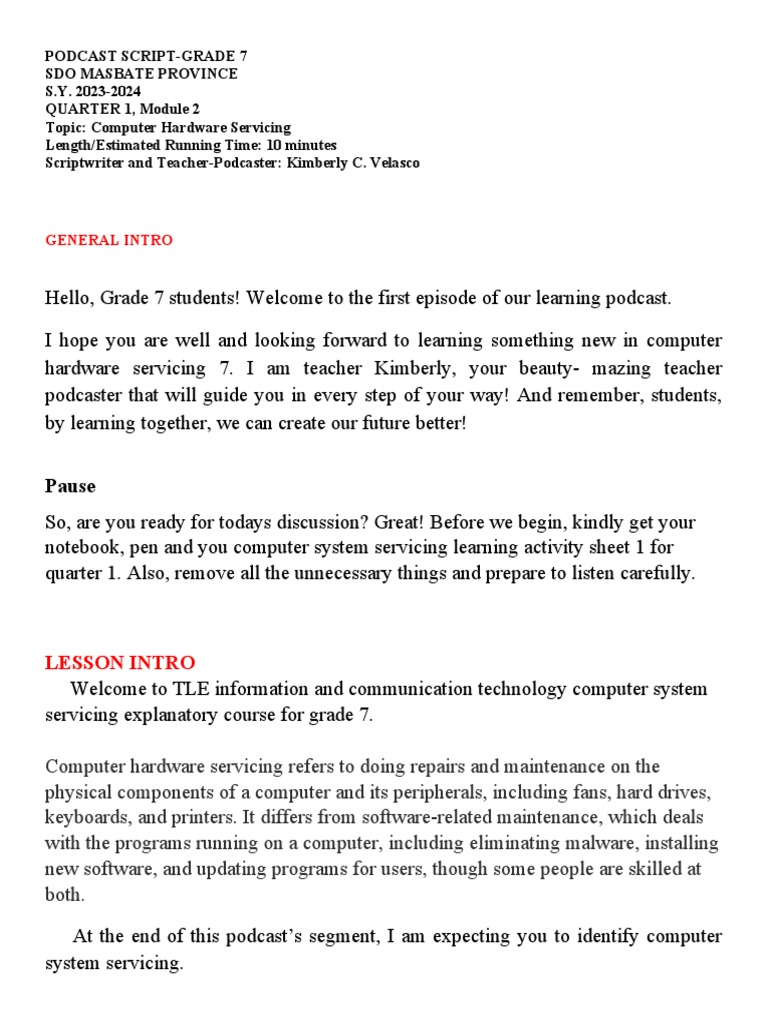 Grade 7 Computer Hardware Basics | PDF | Tools | Electrical Connector