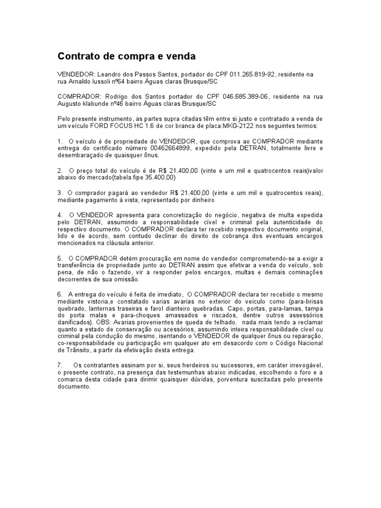 Contrato de Compra e Venda | PDF