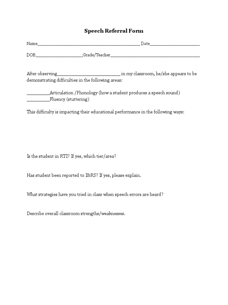 Speech Referral Form for Students | PDF