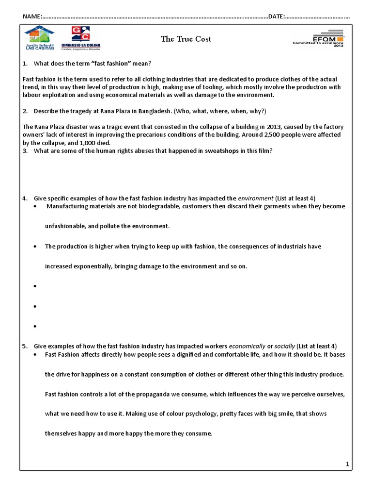 True Cost Worksheet | PDF