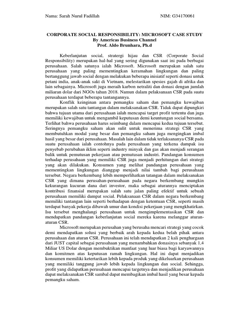 Corporate Social Responsibility: Microsoft Case Study | PDF
