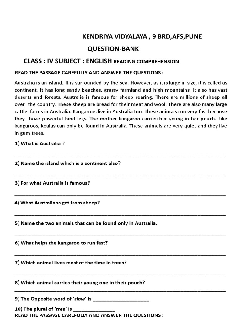 Class 4 English Question Bank PDF | PDF | Sowing | Onion