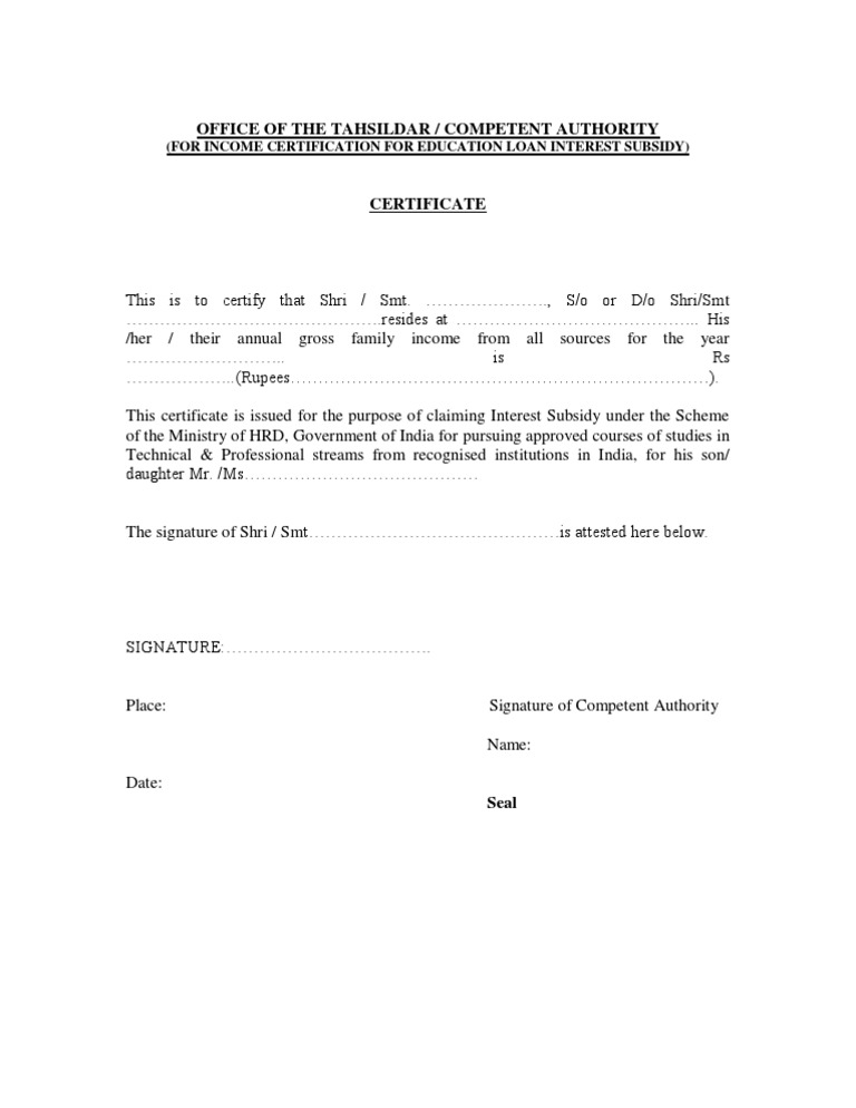 Income Certificate Format | PDF | Economy Of India | Government