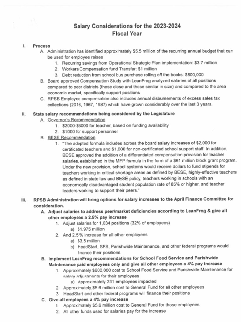 Rapides Parish School Board Salary Update 2023-2024 | PDF
