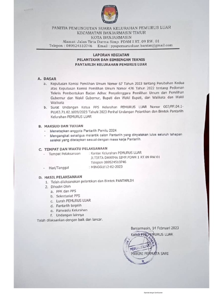 Laporan Bimtek Pantarlih P. Luar | PDF