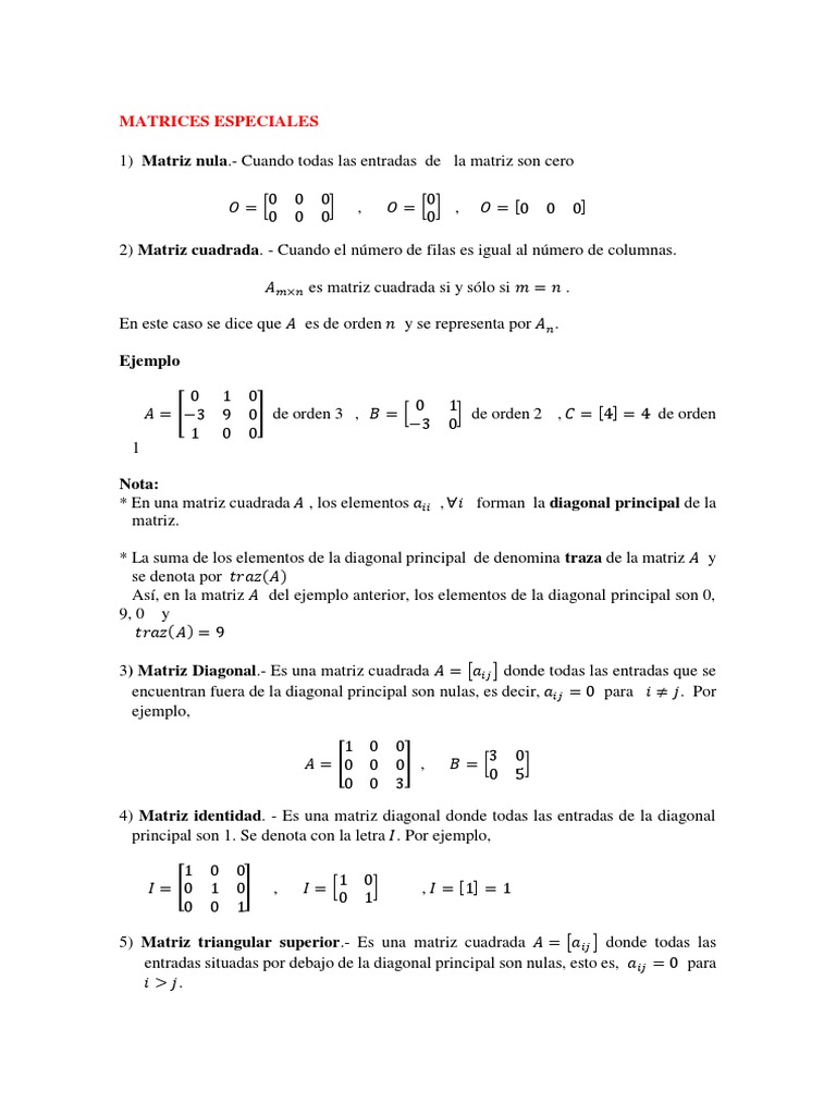 Tipos y propiedades de matrices | PDF | Matriz (Matemáticas) | Determinante