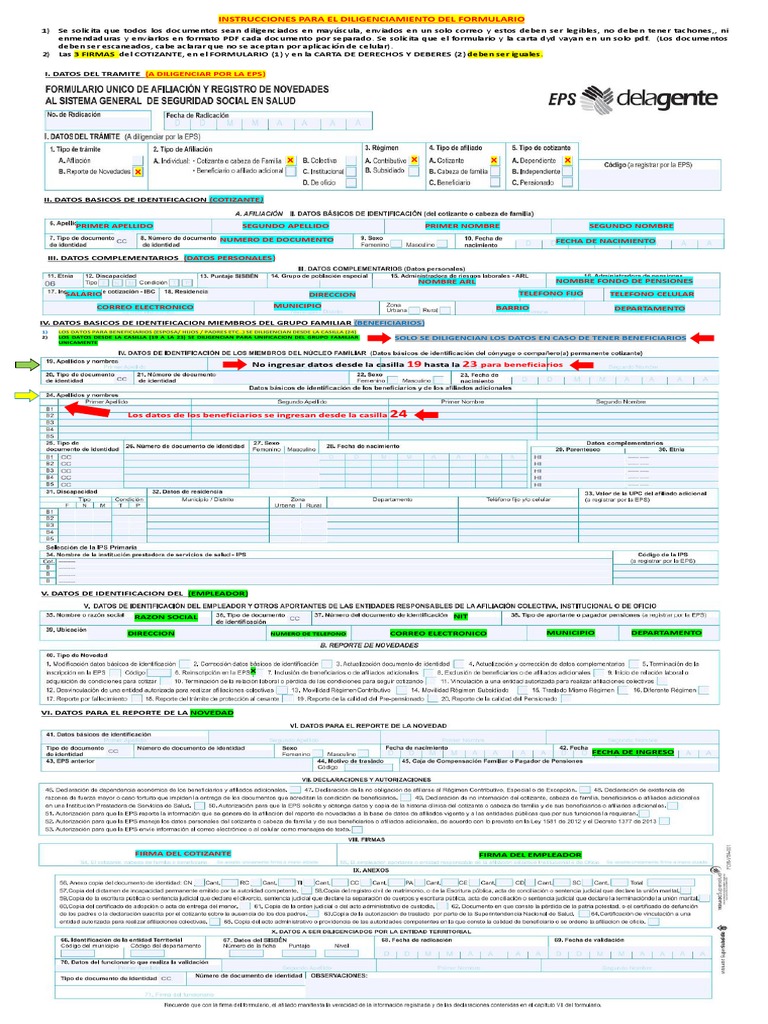 Guia Diligenciamiento de Formulario de Afiliaciones para Afiliado ...