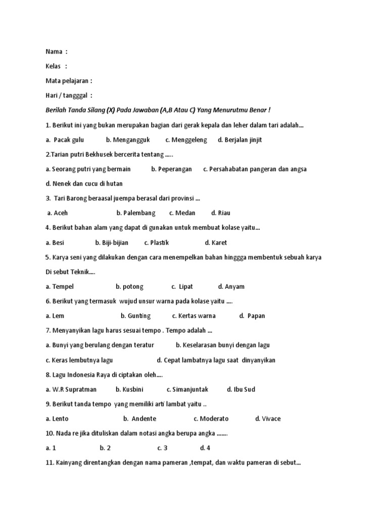 Soal SPDP Kls 4 | PDF | Seni