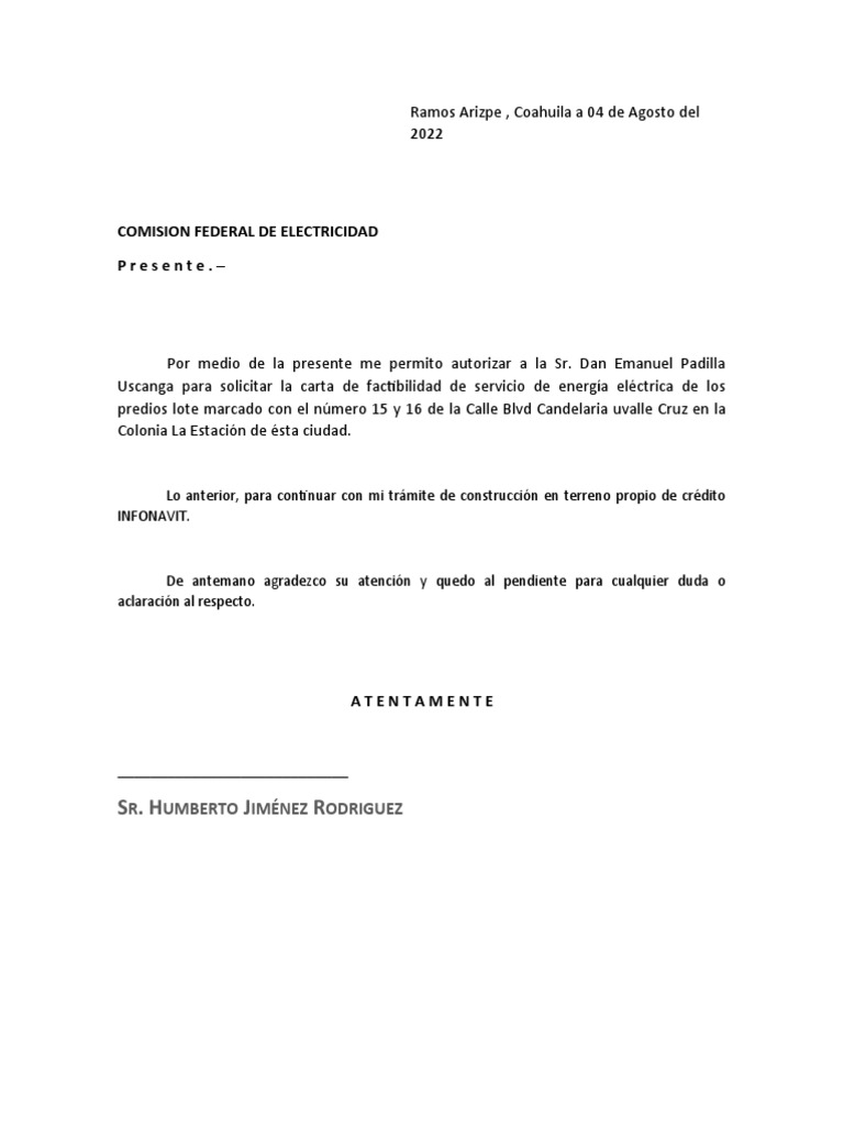 carta poder cfe.docx | PDF