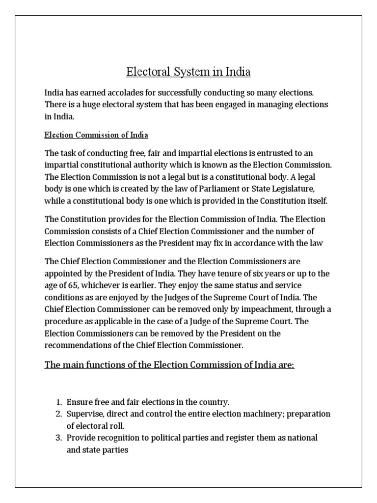 Electoral System in India (Bhaskar) | PDF | Voting | Elections