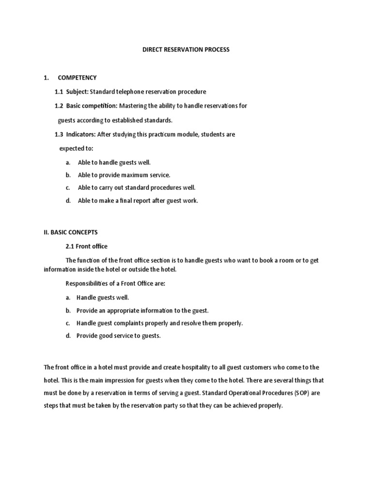 DIRECT RESERVATION PROCESS - Eng | PDF