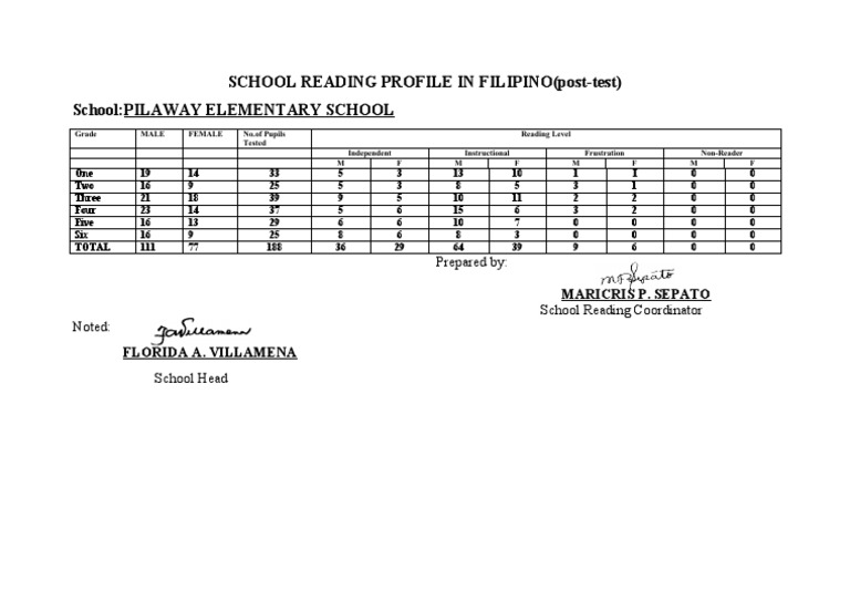 School Reading Profile in English | PDF