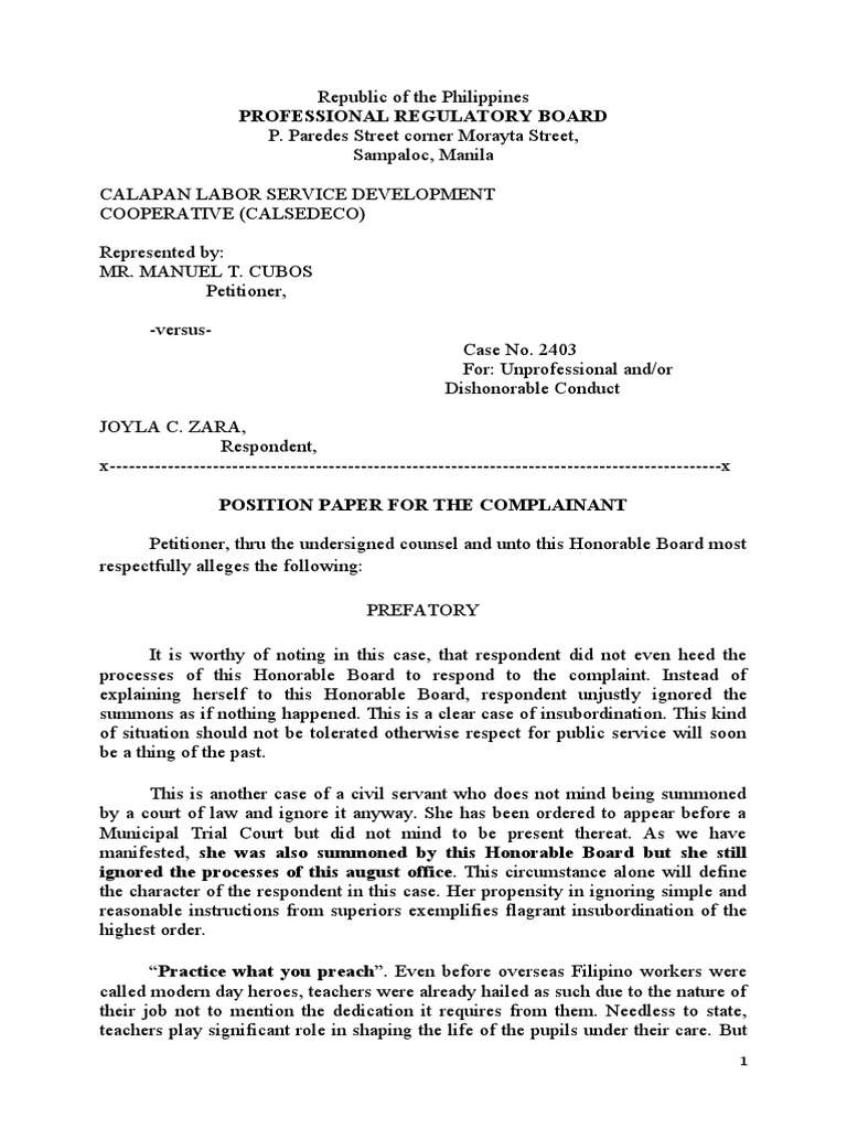 Position Paper - Joyla Zara PRC | PDF | Justice | Crime & Violence