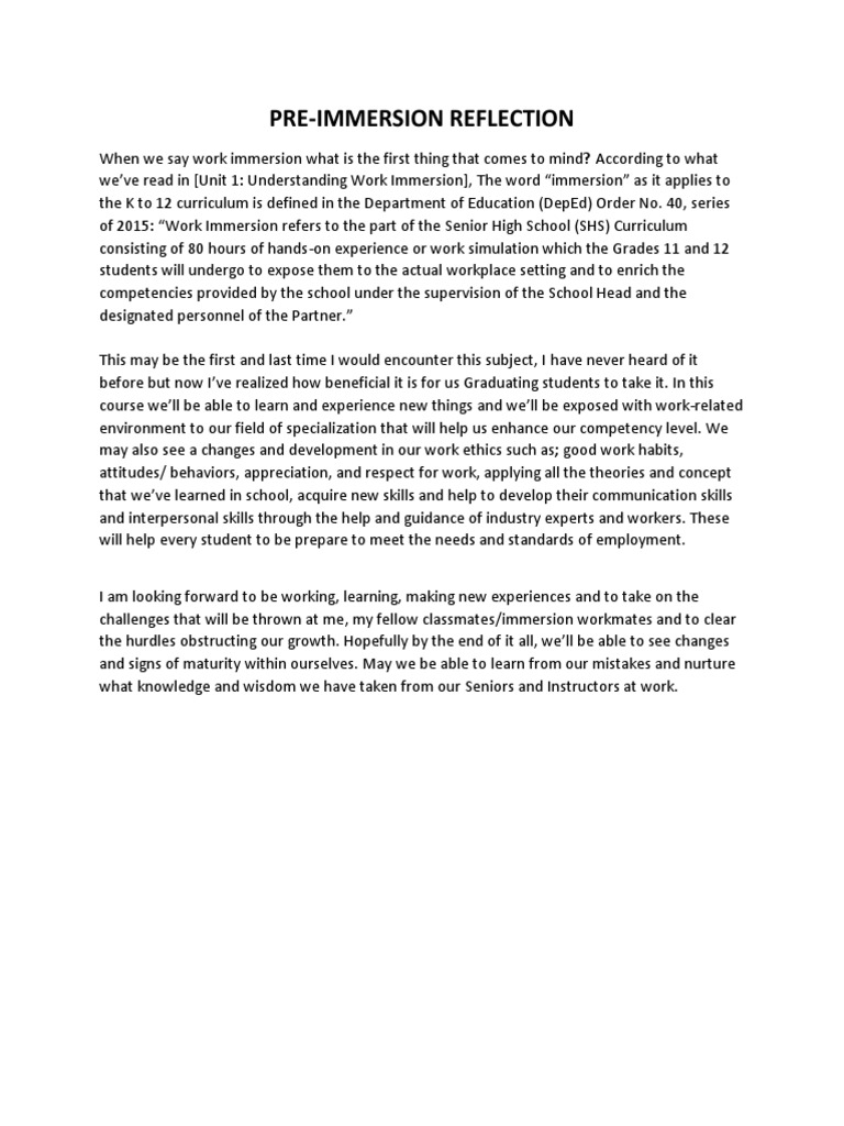 Pre-Immersion Reflection | PDF