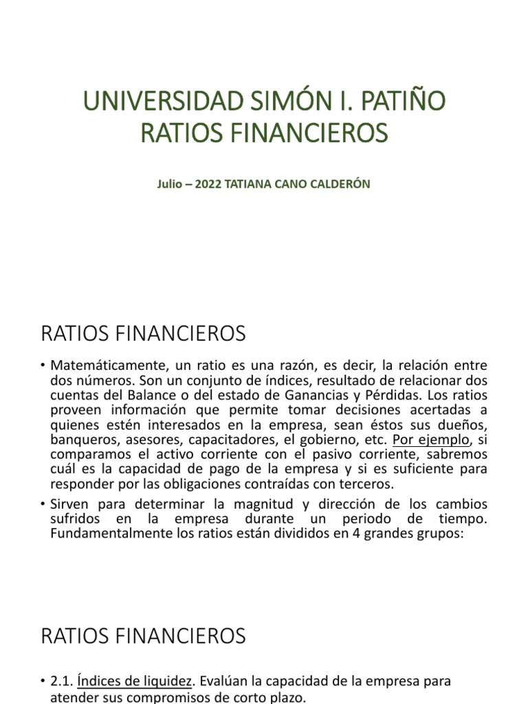 Ratios Financieros | PDF | Margen bruto | Rentabilidad sobre recursos ...
