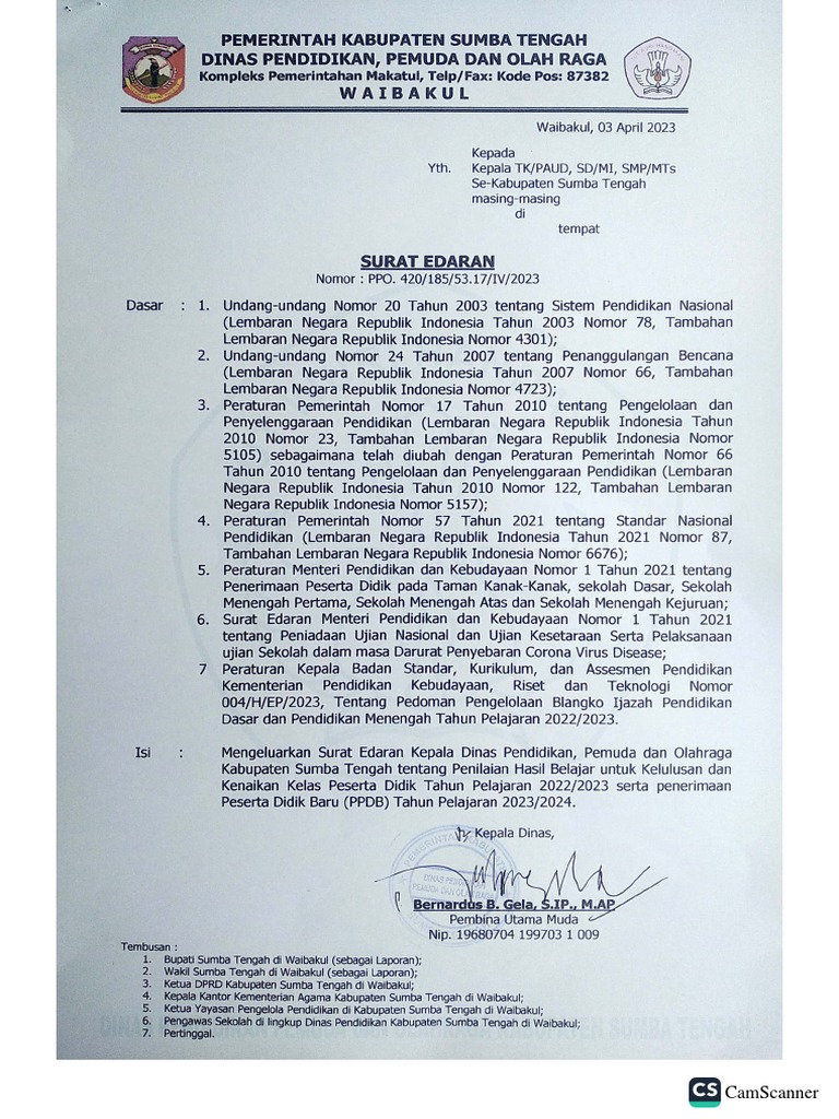 Surat Edaran Kadis PPO Kab. Sumba Tengah PDF | PDF