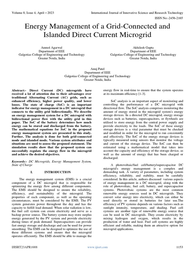 Energy Management of A Grid-Connected and Islanded Direct Current ...
