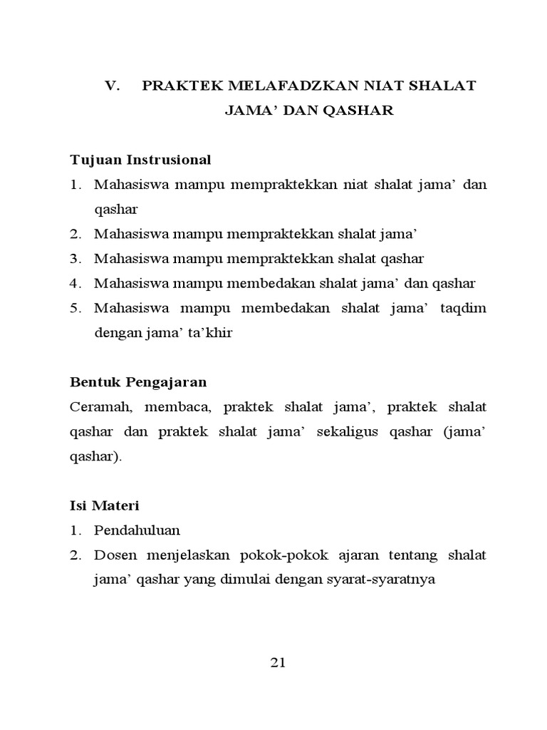 Niat Shalat Jama' dan Qashar Praktis | PDF