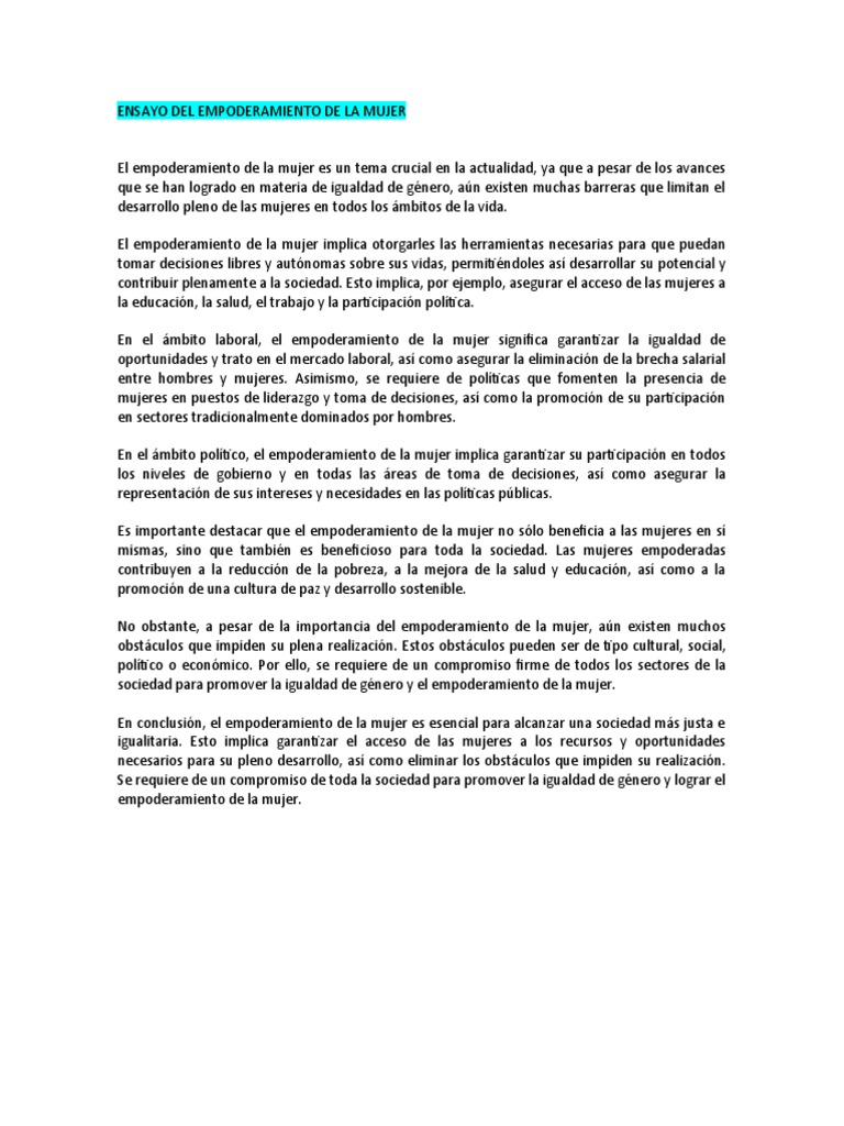 Empoderamiento de La Mujer Hilder | PDF | Empoderamiento | Igualdad de género